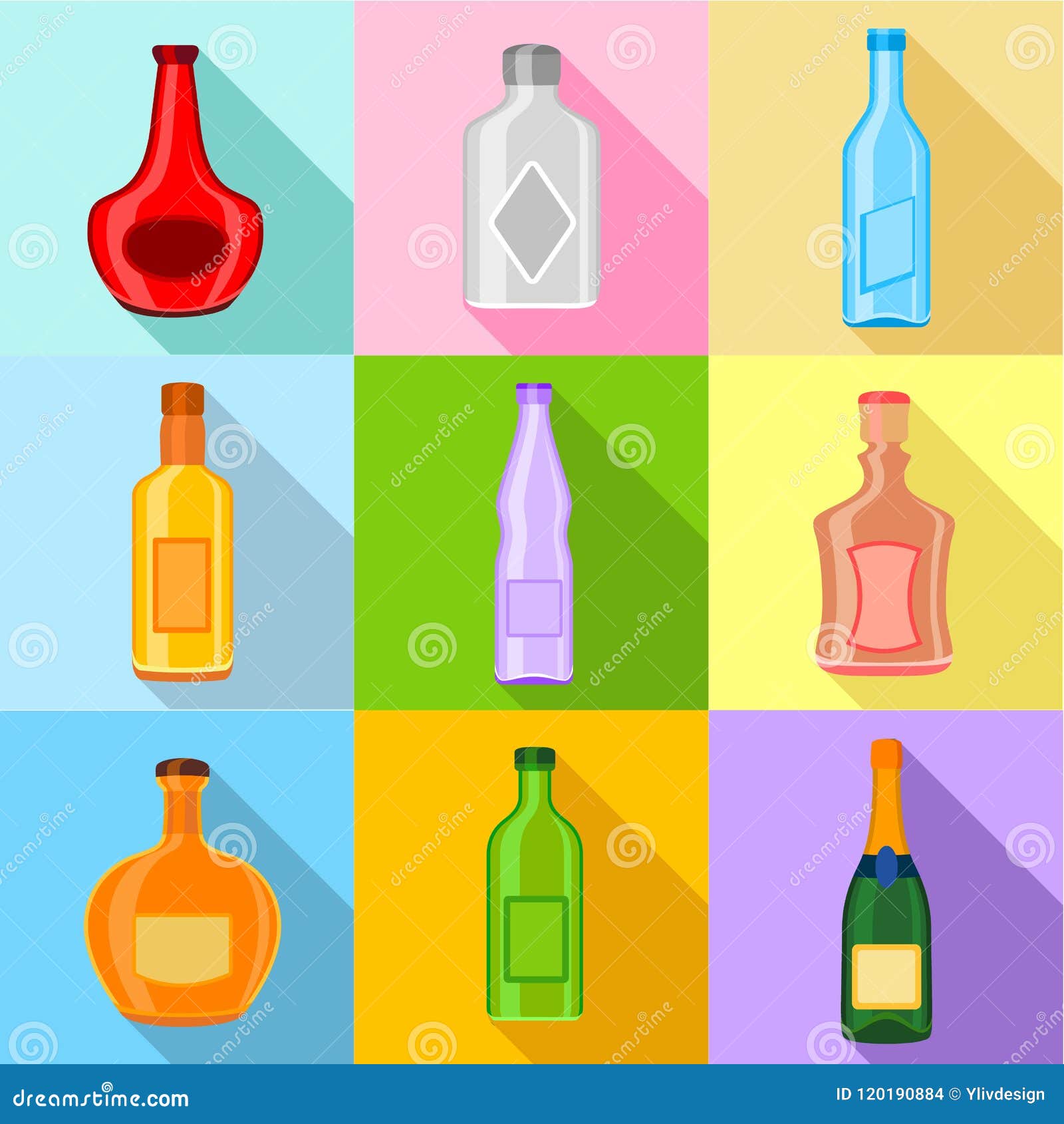 Empty Bottles Icons Set, Flat Style Stock Vector - Illustration of ...