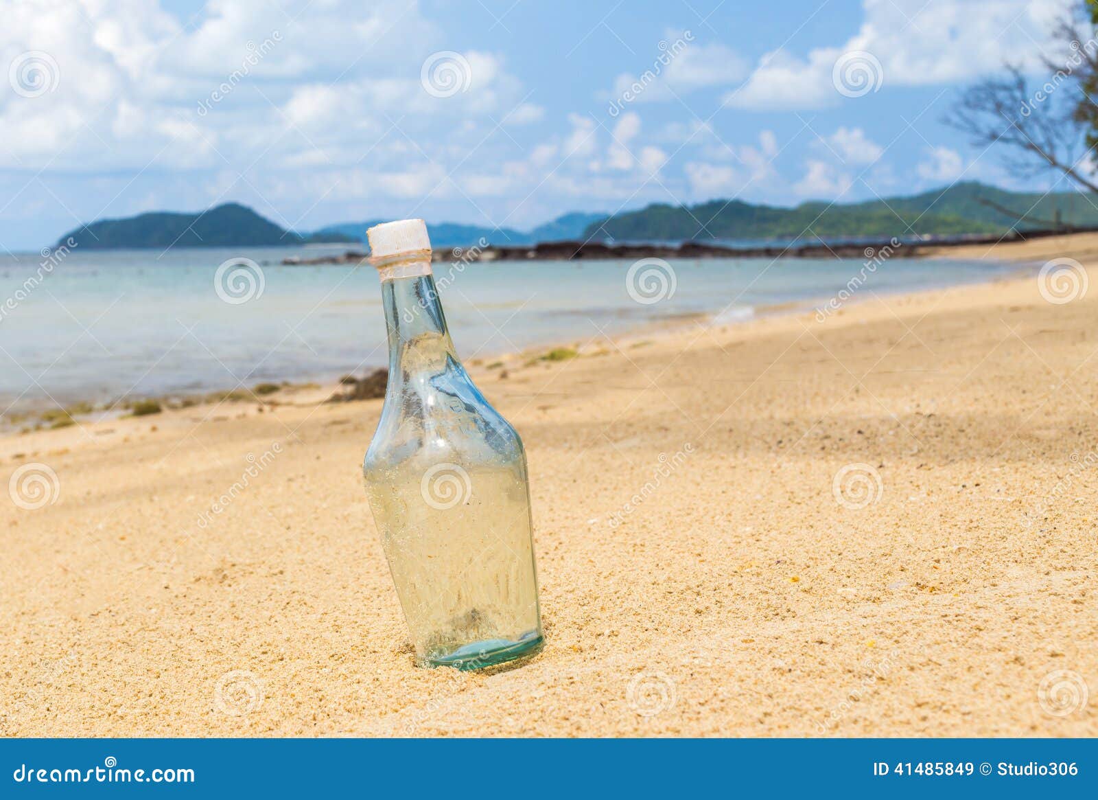 Empty Bottles on the Sand Beach Stock Image - Image of clear, container ...