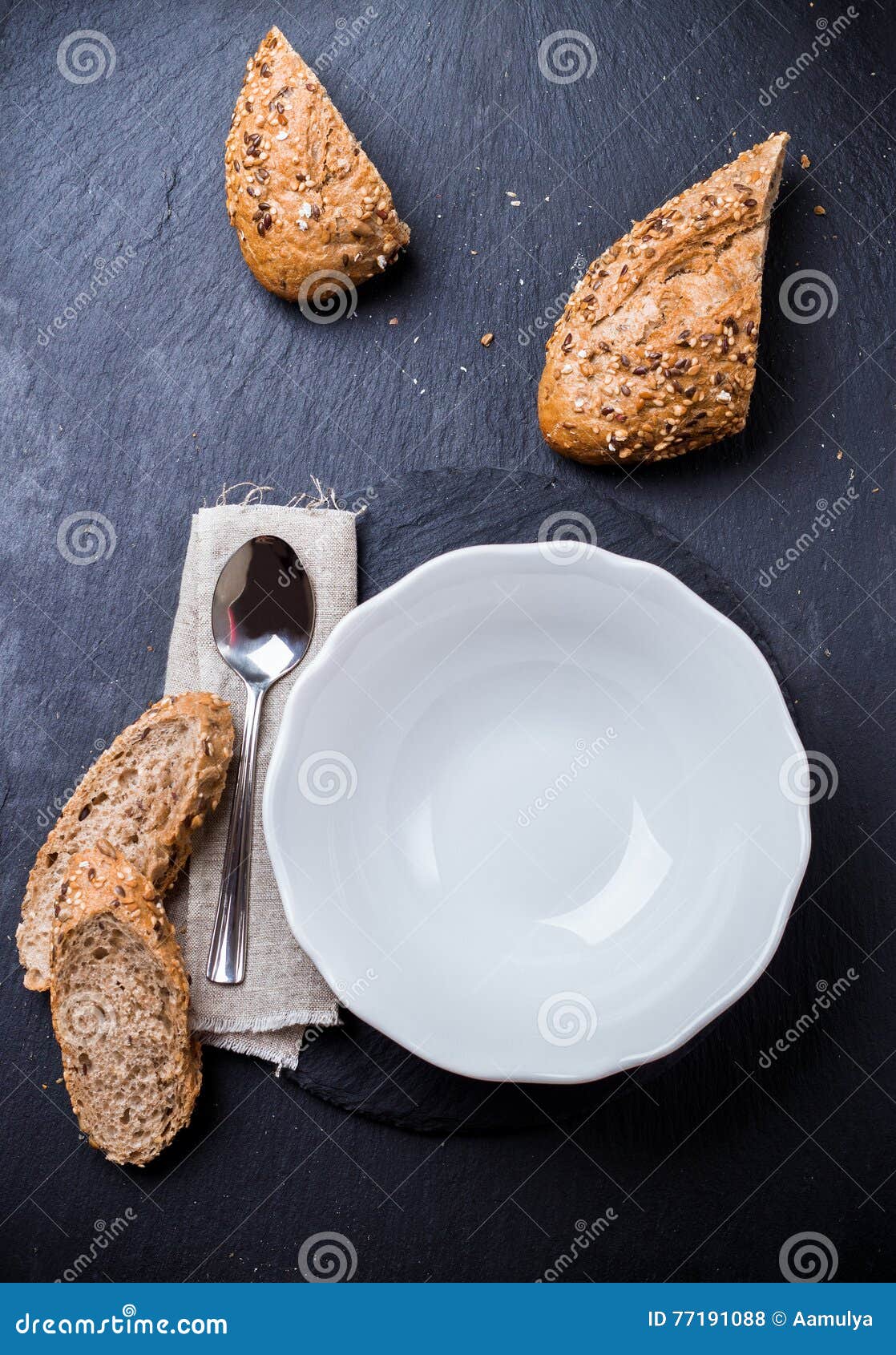 Empty Bowl for Soup on a Classic Grunge Black Table Stock Photo - Image ...