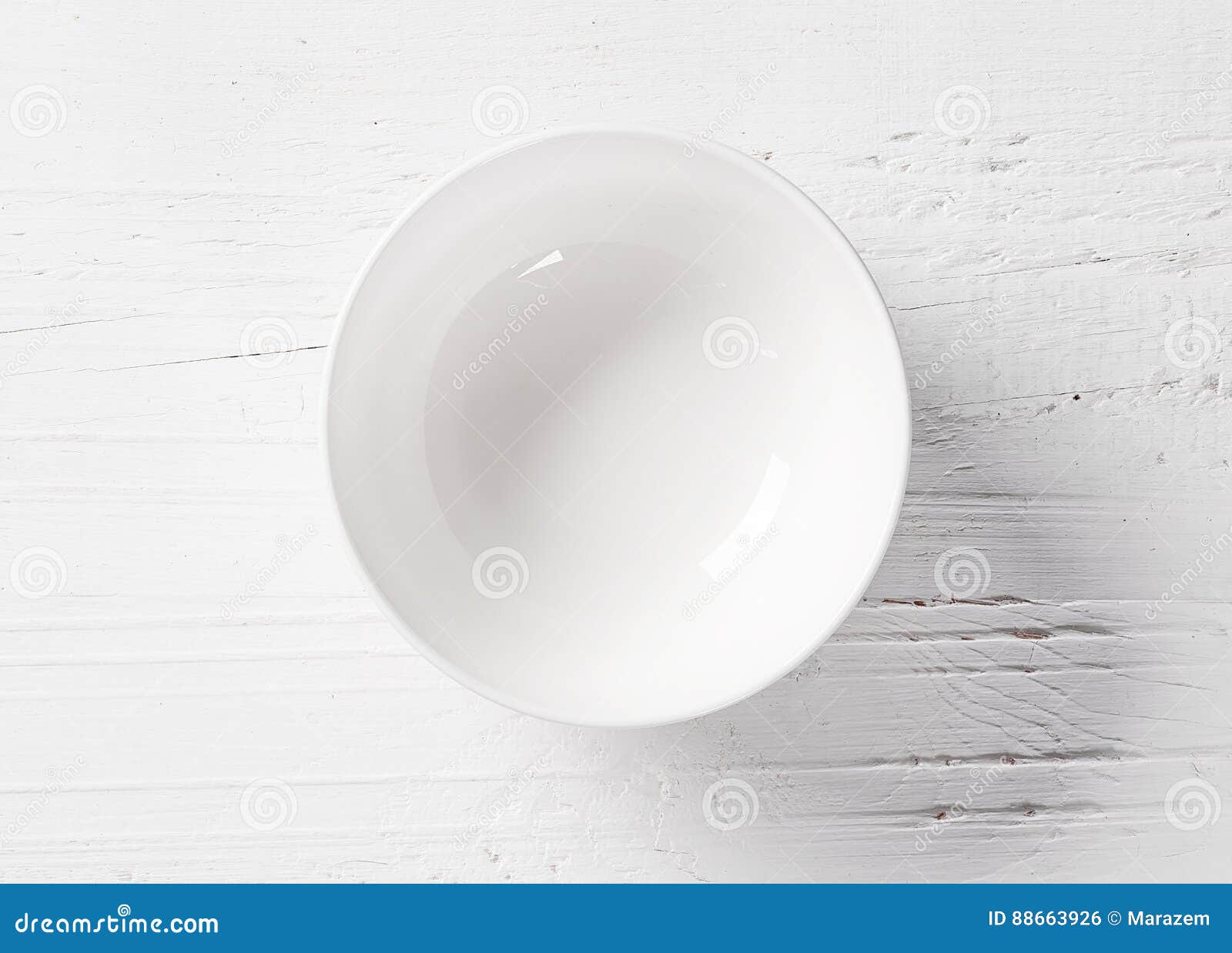 Empty Bowl on White Wooden Table Stock Photo - Image of table, cooking ...