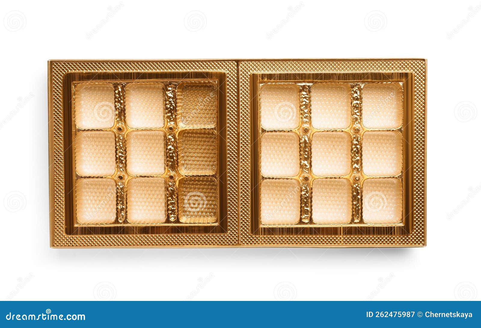 Empty Box of Chocolate Candies Isolated on White, Top View Stock Image ...