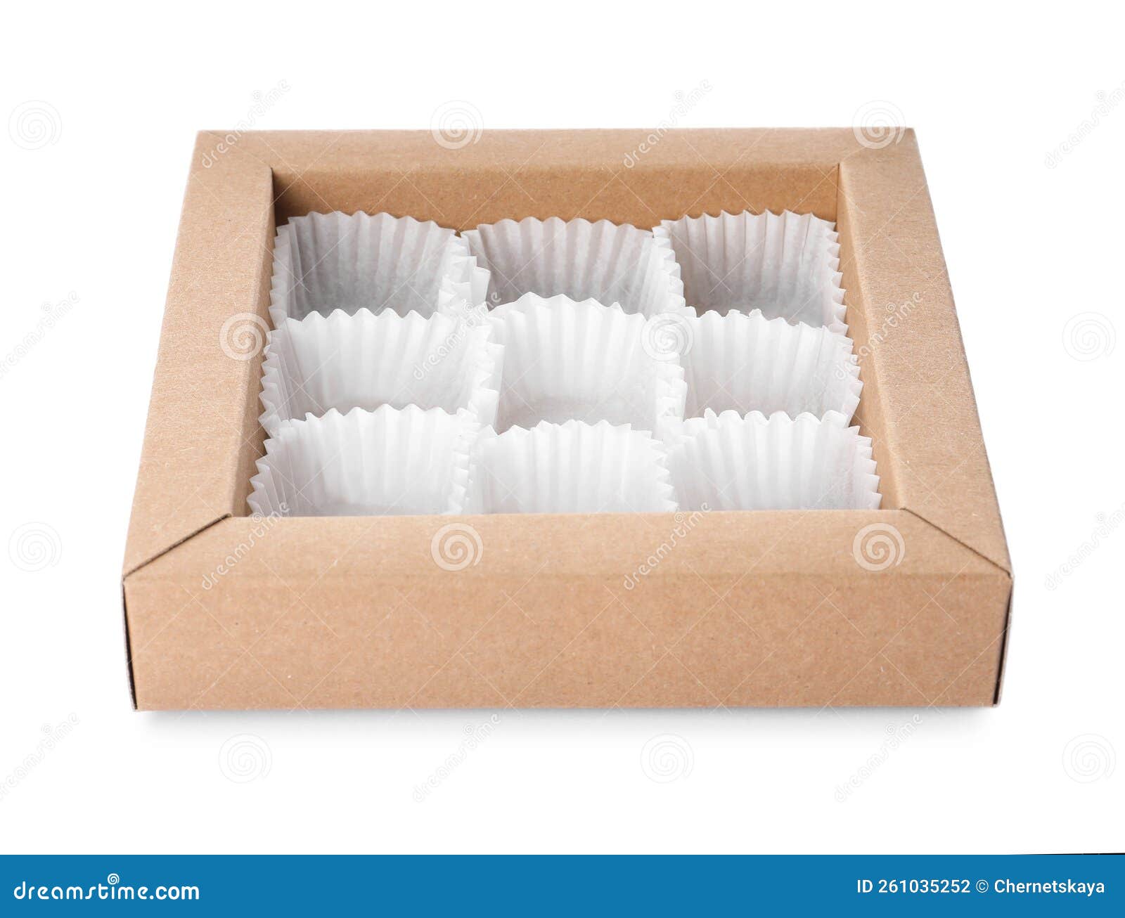 Empty Box of Chocolate Sweets with Candy Paper Cups Isolated on White ...