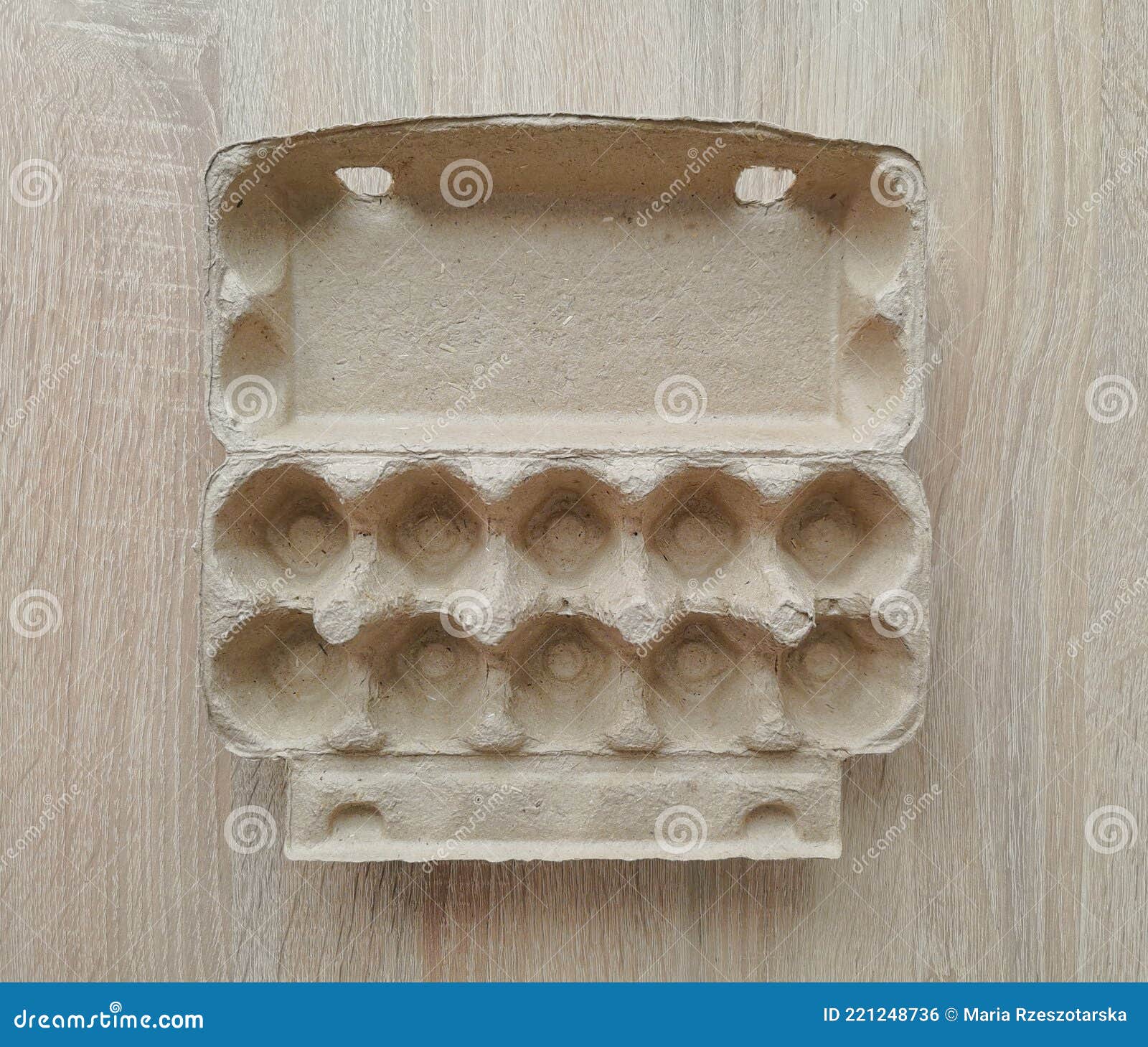 Empty Box of 10 Eggs on a Wooden Table Stock Photo - Image of open ...