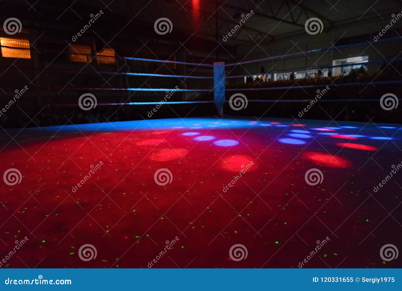 Empty Boxing Ring In The Beams Of Searchlights Royalty-Free Stock ...