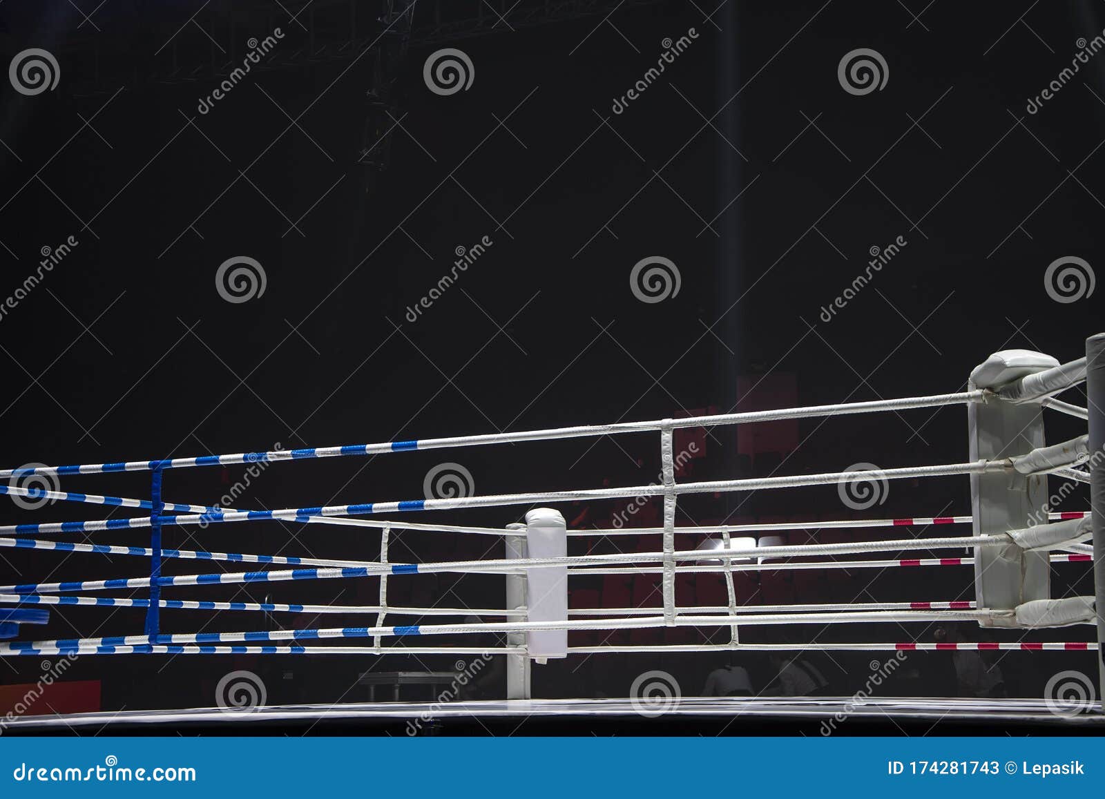 Empty Boxing Ring for Fights, Dark Hall. Stock Image - Image of rope ...