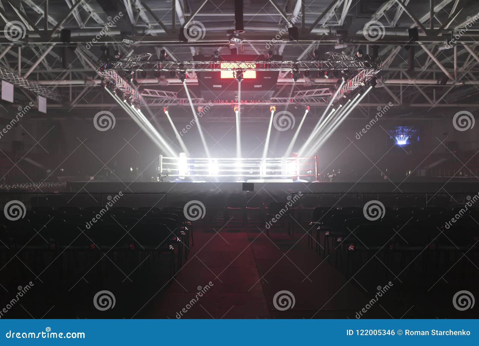 Empty Boxing Ring In The Beams Of Searchlights Royalty-Free Stock ...