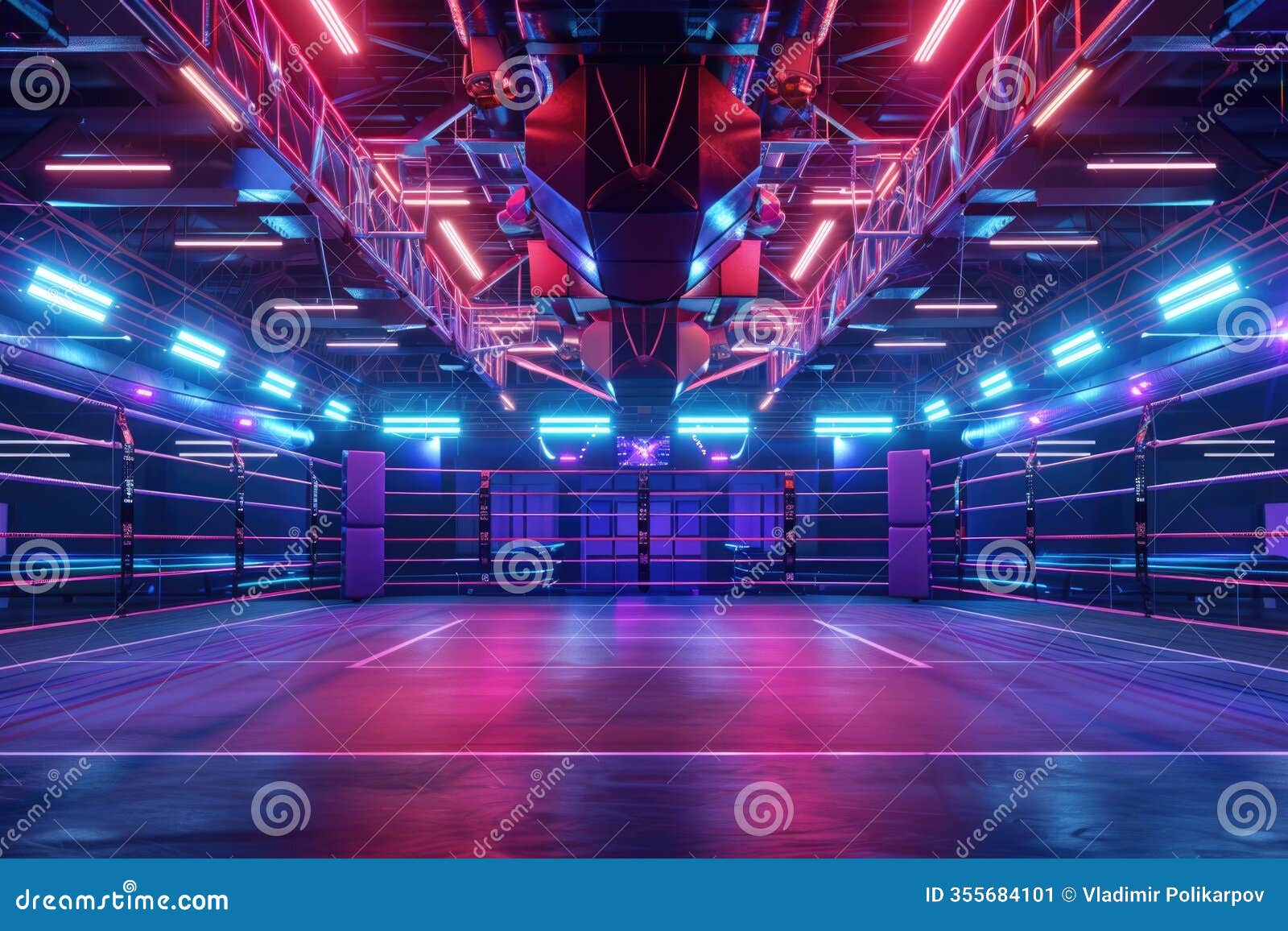 Empty Boxing Ring with Neon Lights Illuminating the Scene Stock Image ...