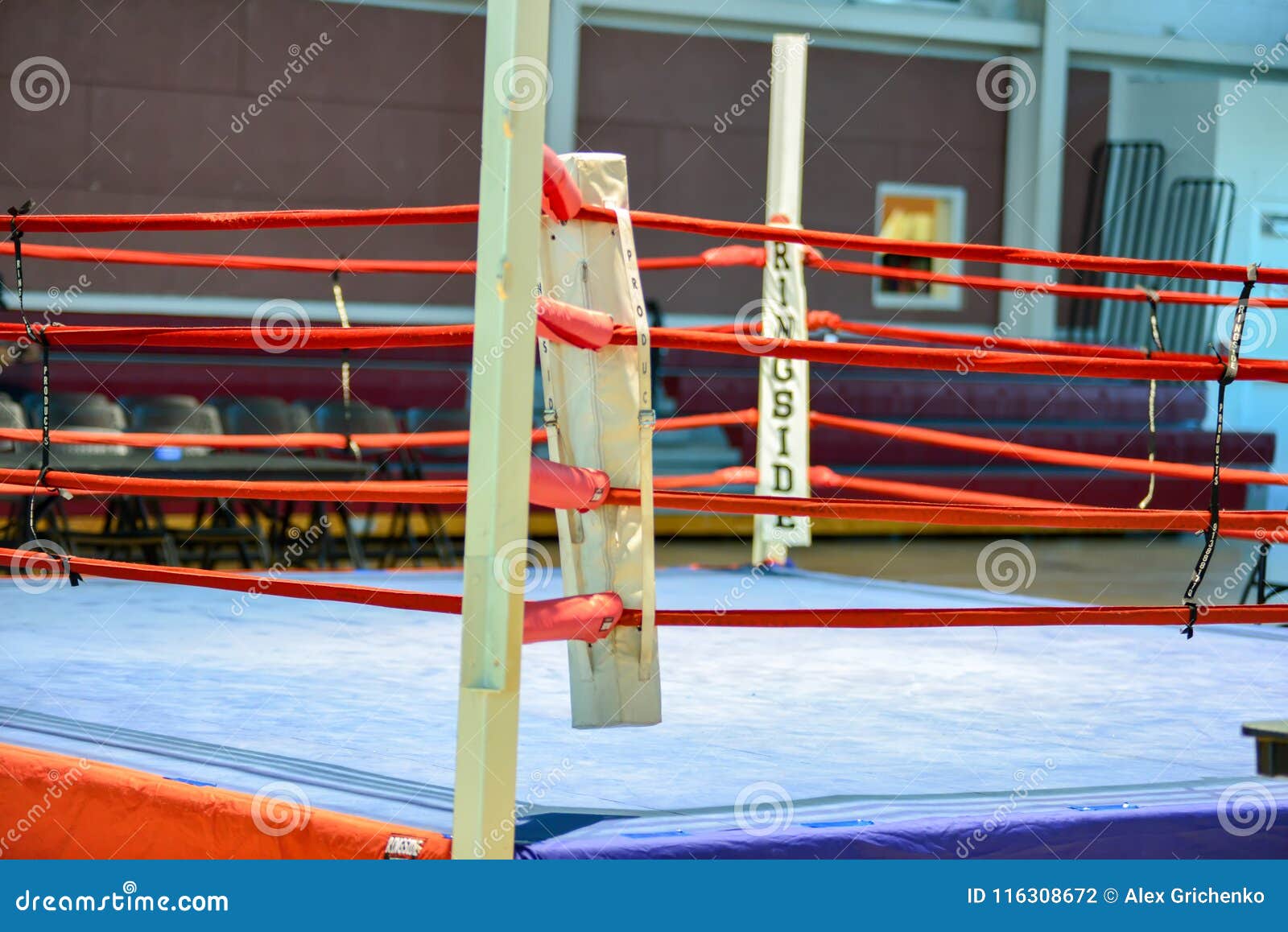 Empty Boxing Ring with Red Ropes for Match Stock Photo - Image of ...