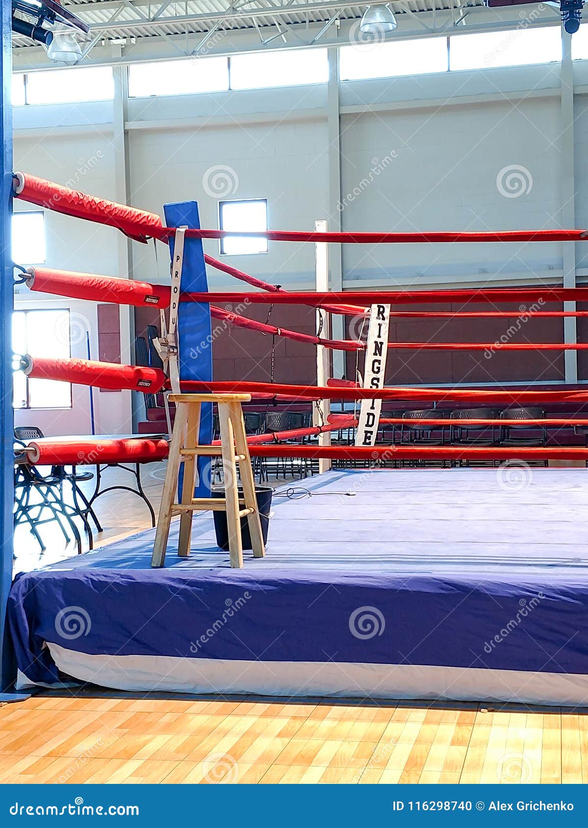 Empty Boxing Ring with Red Ropes for Match Stock Photo - Image of ...