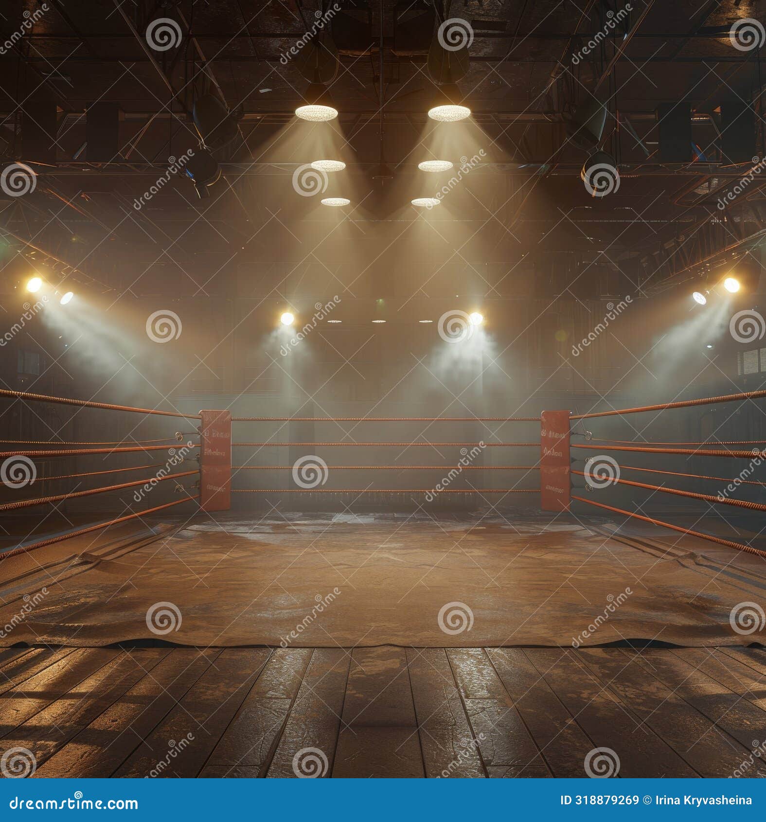 Empty Boxing Ring with Spotlights Stock Image - Image of athletic ...