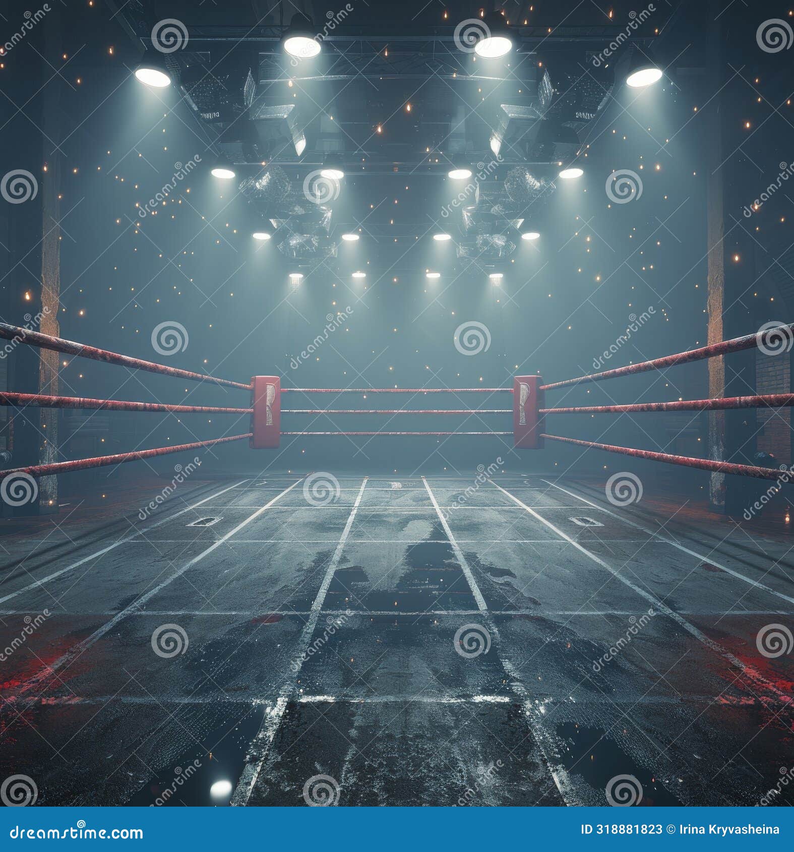 Empty Boxing Ring with Spotlights Stock Image - Image of stage ...