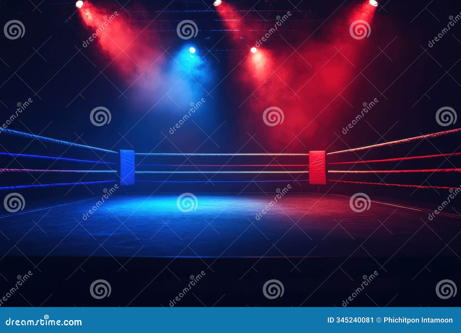 Empty Boxing Ring with Spotlights Shining Down. Stock Image - Image of ...