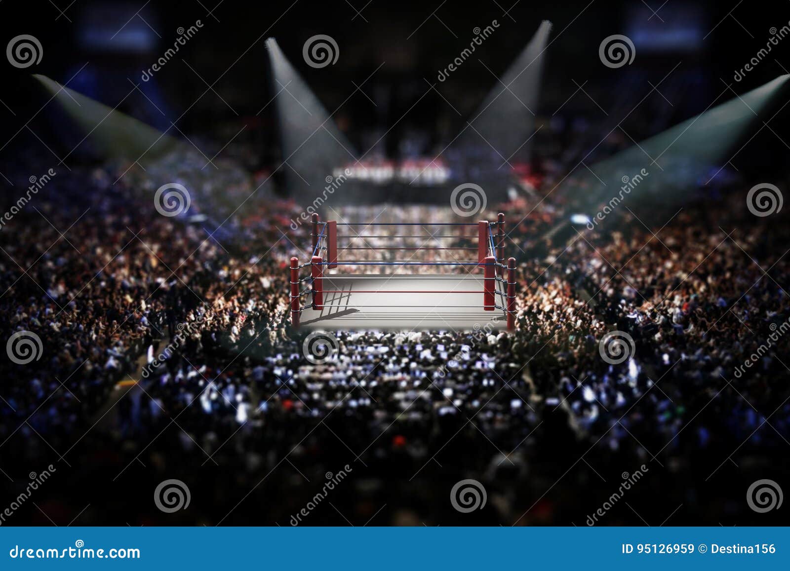 Empty Boxing Ring Surrounded with Spectators. 3D Illustration Stock ...