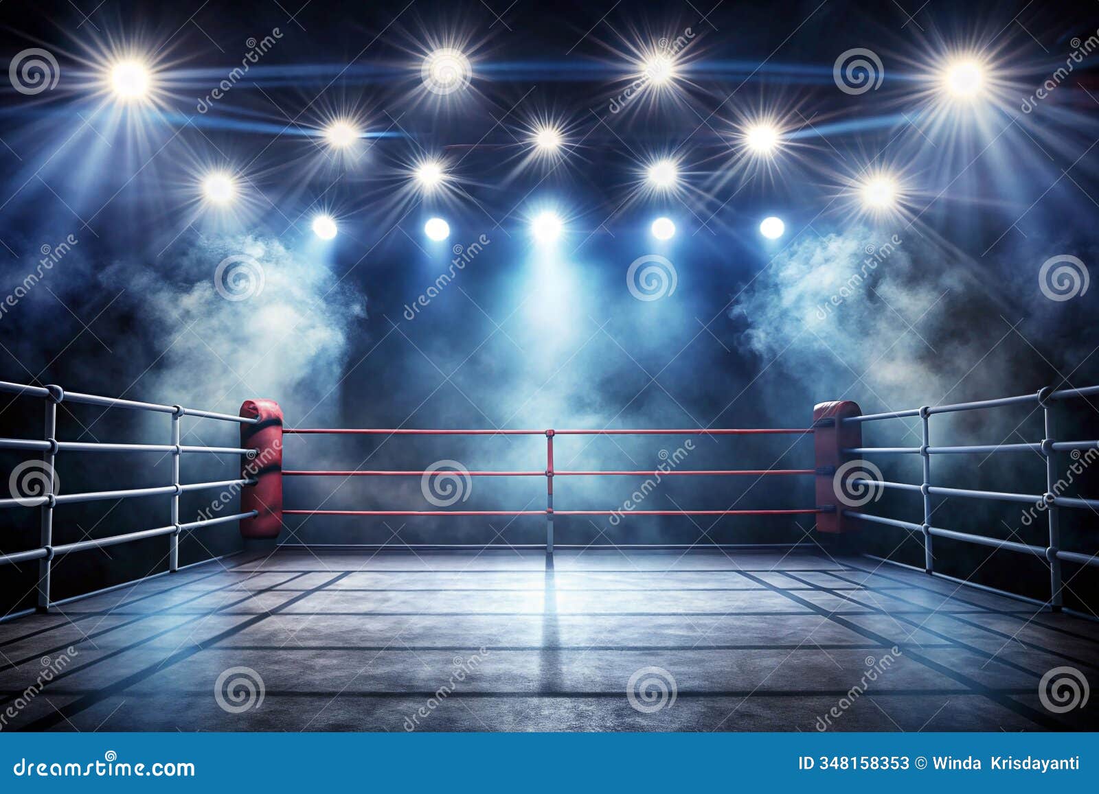 Empty Boxing Ring Under Bright Spotlights with Smoke Stock Illustration ...