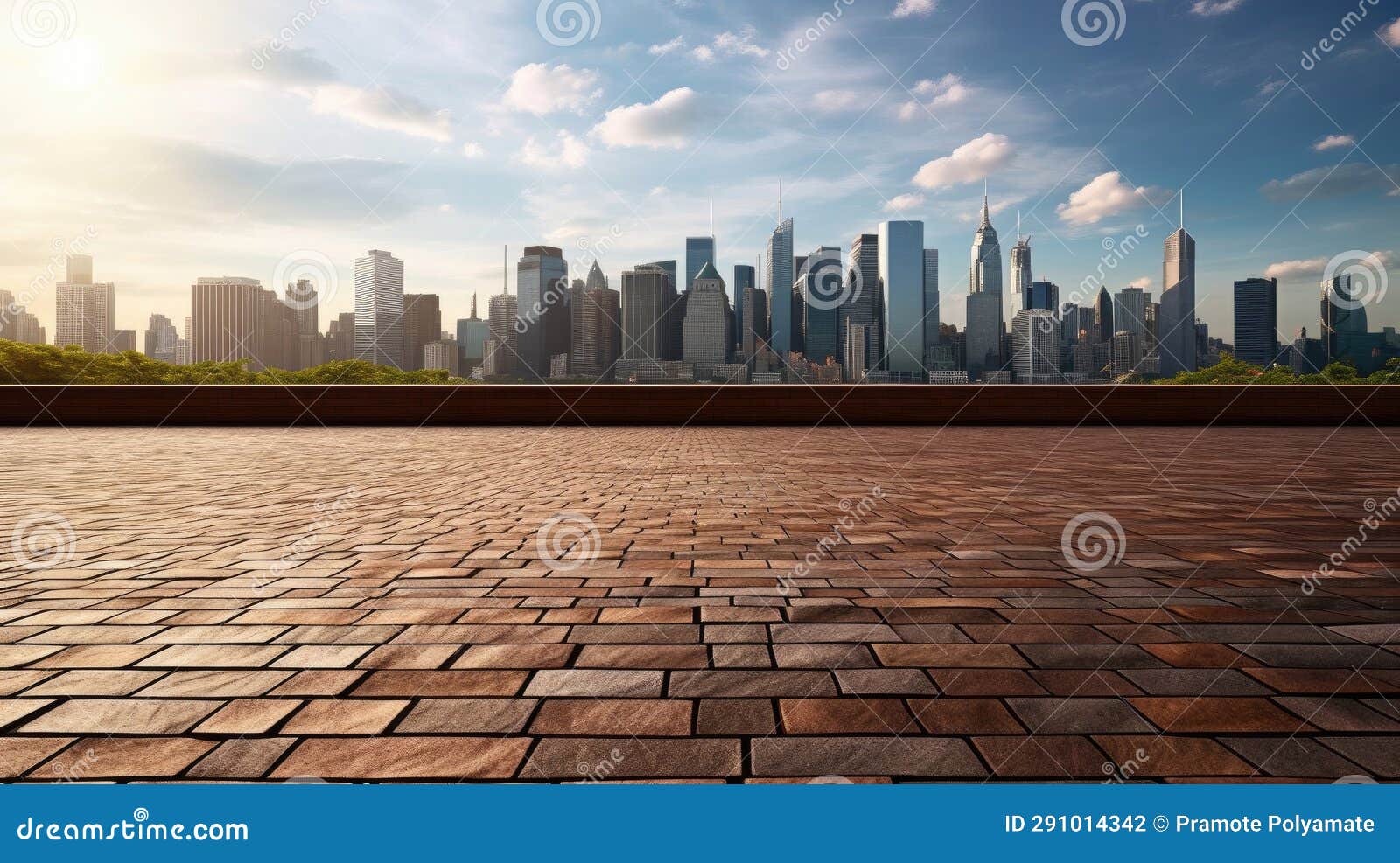 Empty Brick Floor with Cityscape and Skyline Background. Generative Ai ...