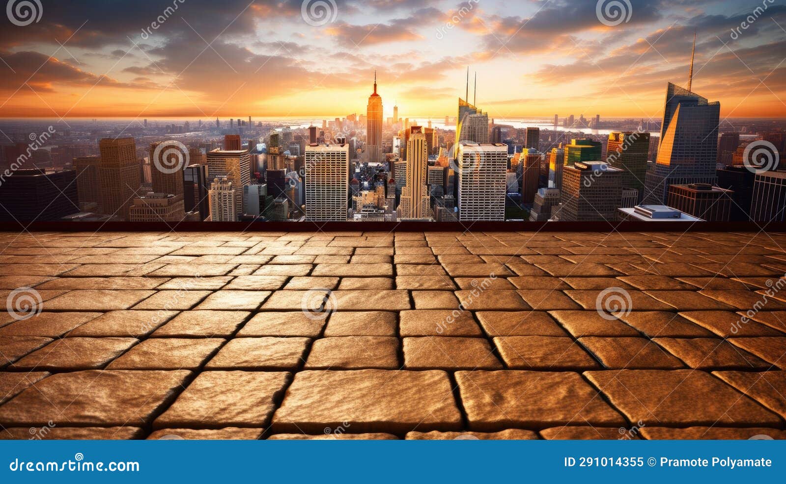 Empty Brick Floor with Cityscape and Skyline Background. Generative Ai ...