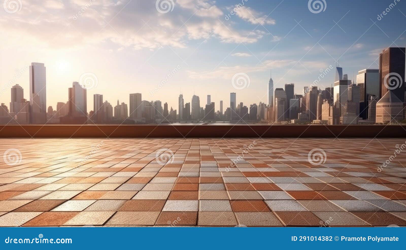 Empty Brick Floor with Cityscape and Skyline Background. Generative Ai ...