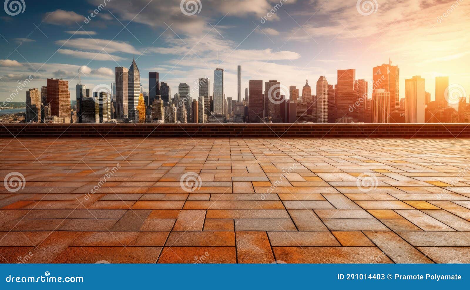 Empty Brick Floor with Cityscape and Skyline Background. Generative Ai ...