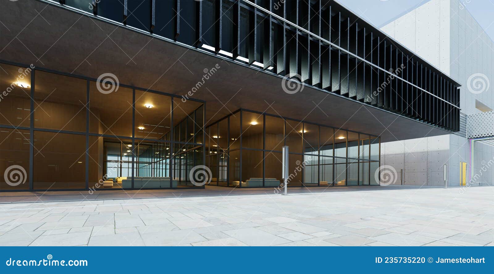 Empty Brick Floor and Modern Office Buildings Exterior Stock ...