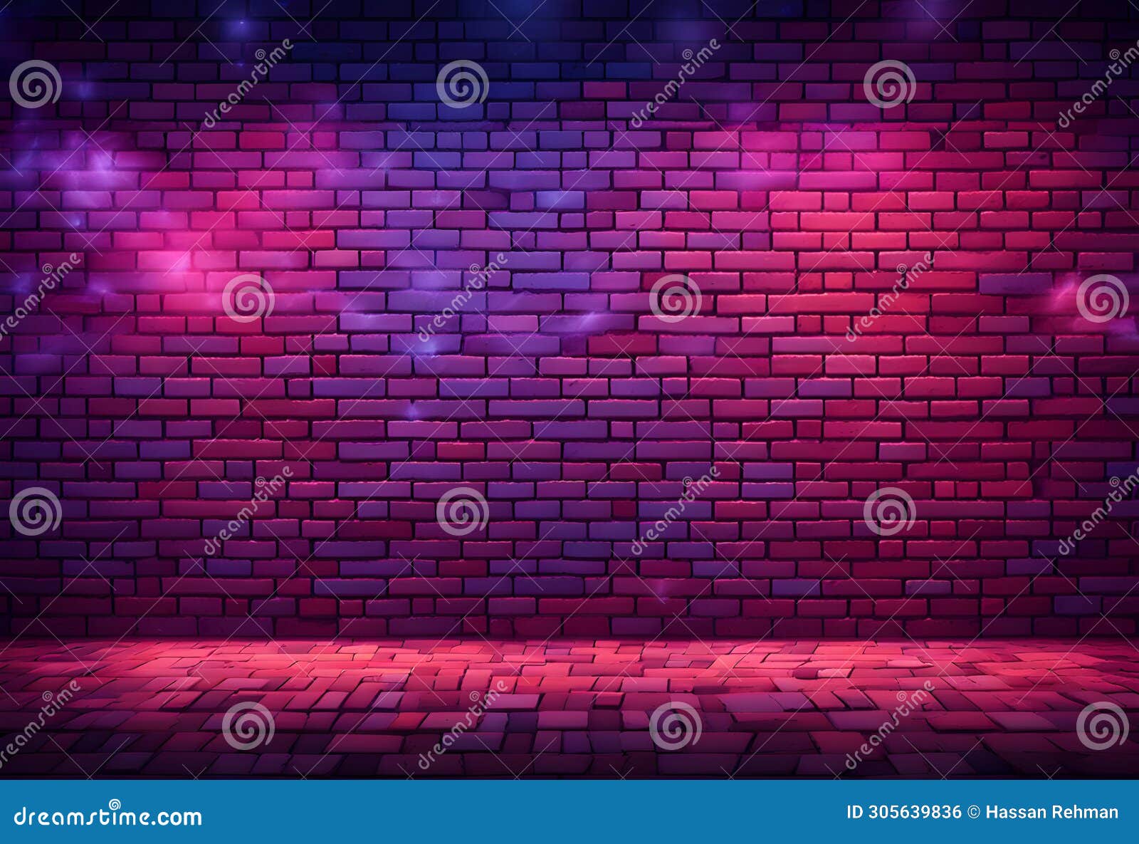 Empty Brick Wall Background, Night View, Neon Light, Rays Stock ...
