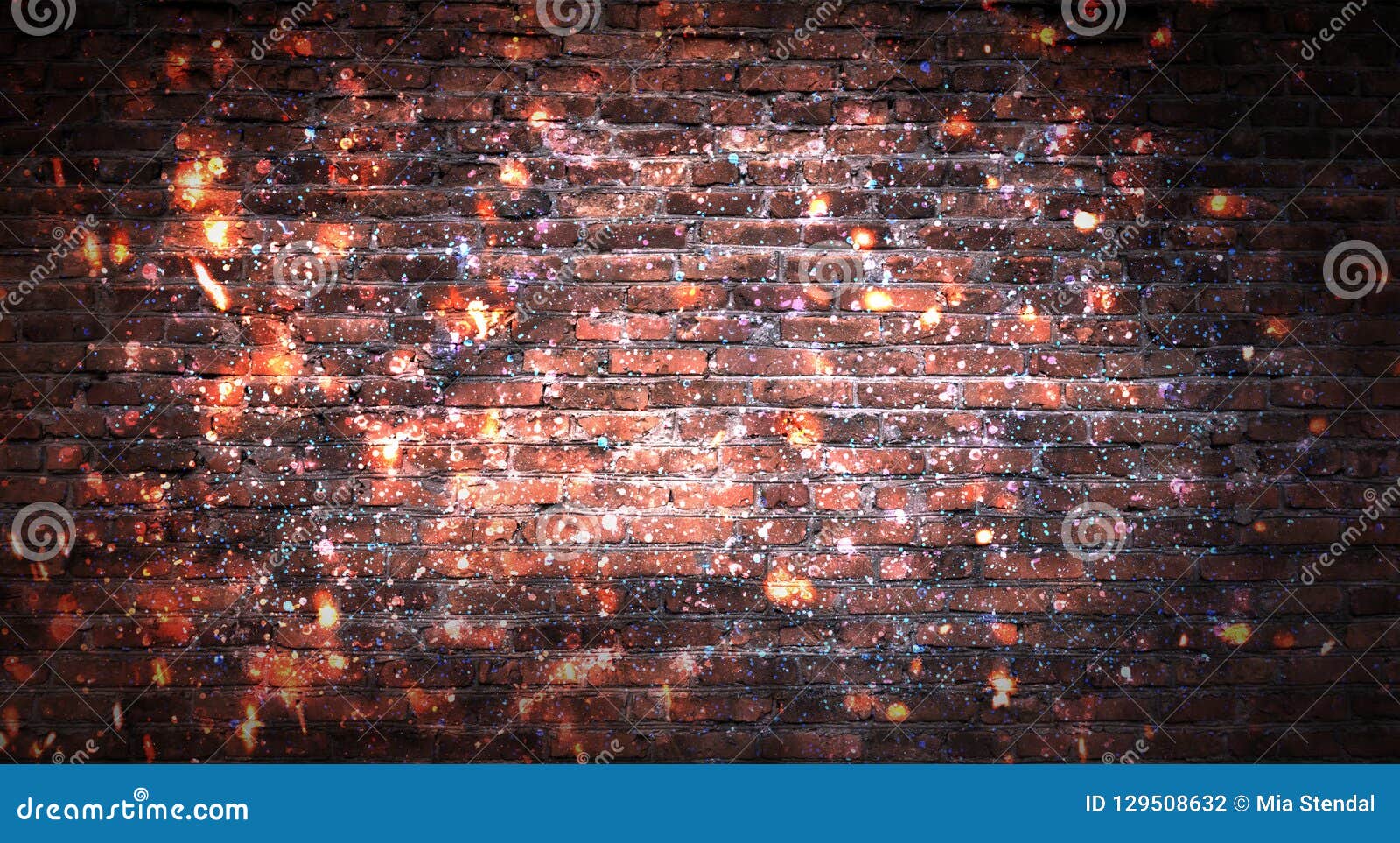Empty Brick Wall Background, Night View, Neon Light, Rays. Stock Photo ...