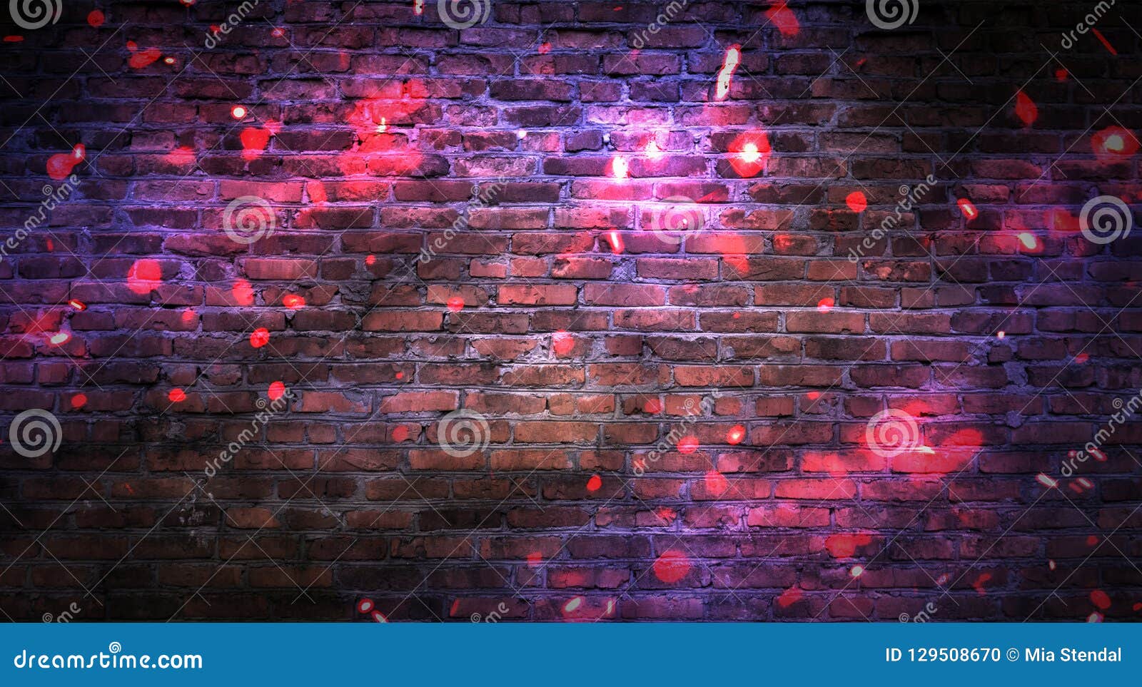 Empty Brick Wall Background, Night View, Neon Light, Rays. Stock Photo ...