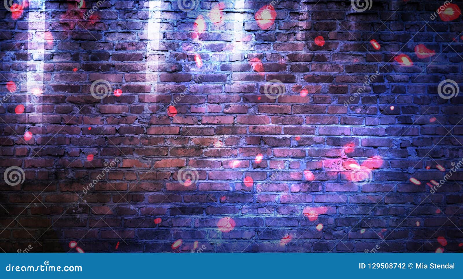 Empty Brick Wall Background, Night View, Neon Light, Rays. Stock Photo ...