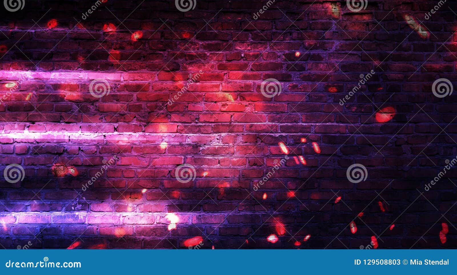 Empty Brick Wall Background, Night View, Neon Light, Rays. Stock Image ...