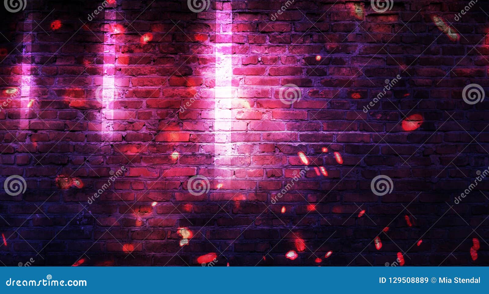 Empty Brick Wall Background, Night View, Neon Light, Rays. Stock Image ...