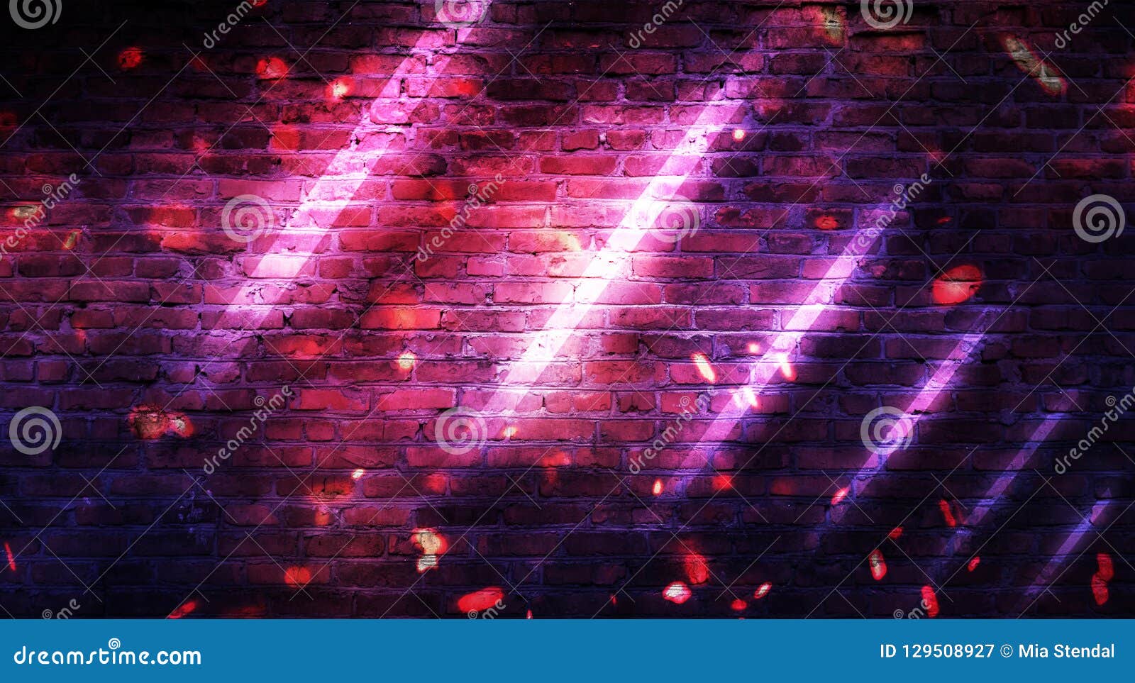 Empty Brick Wall Background, Night View, Neon Light, Rays. Stock Image ...