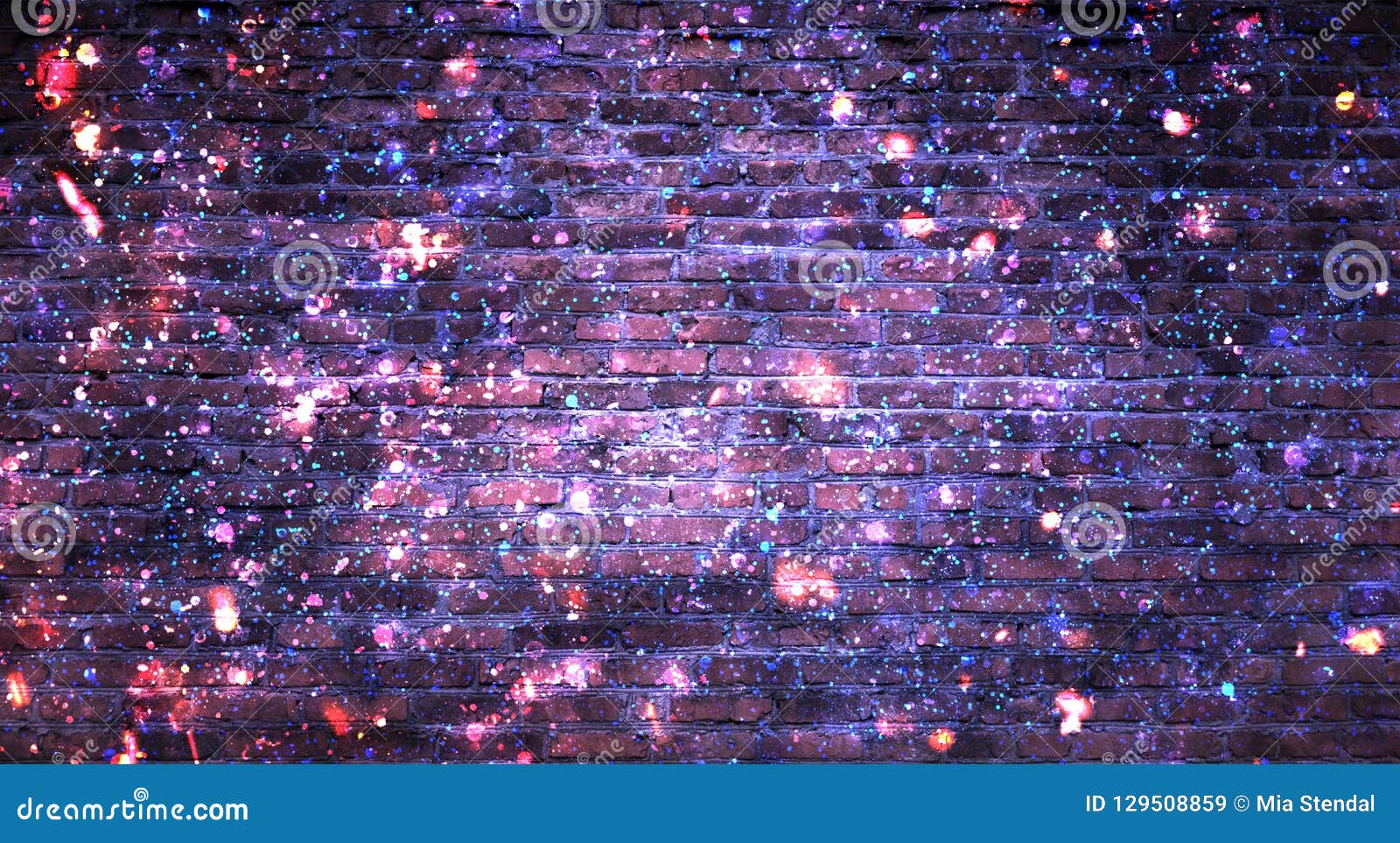 Empty Brick Wall Background, Night View, Neon Light, Rays. Stock Image ...