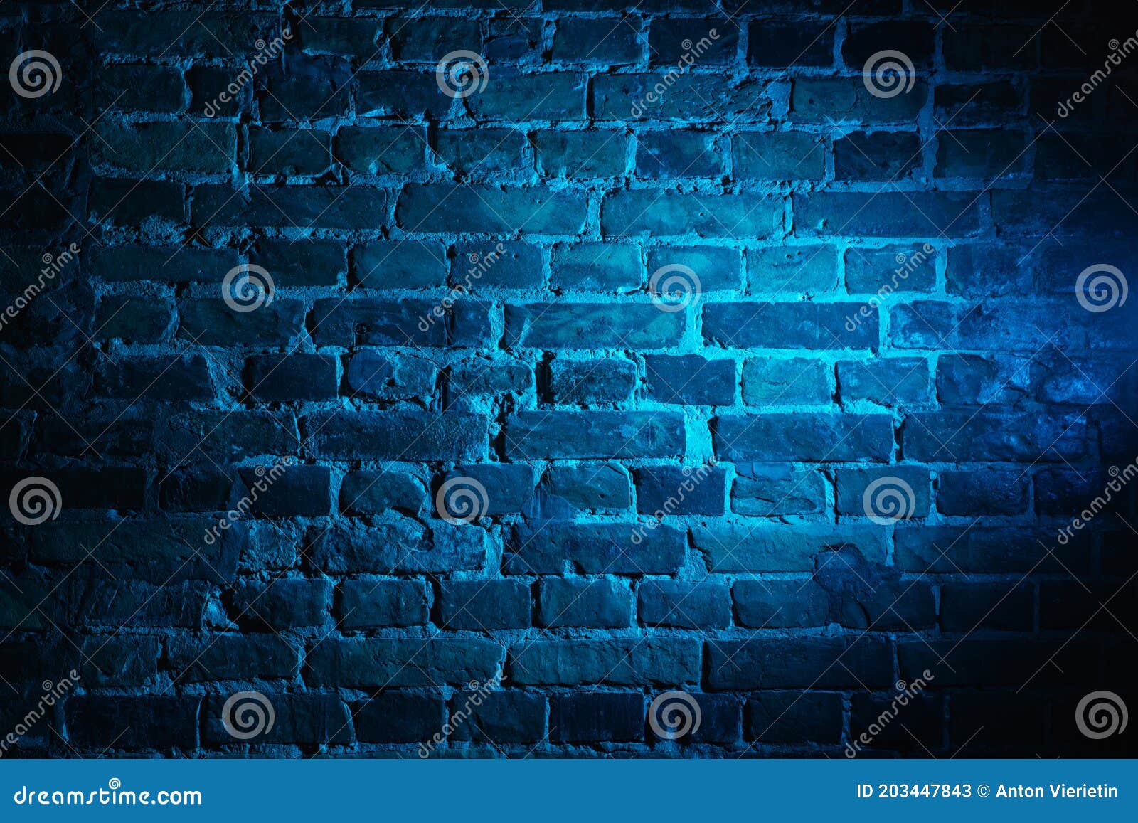 Empty Brick Wall with Blue Neon Light Background Stock Image - Image of ...