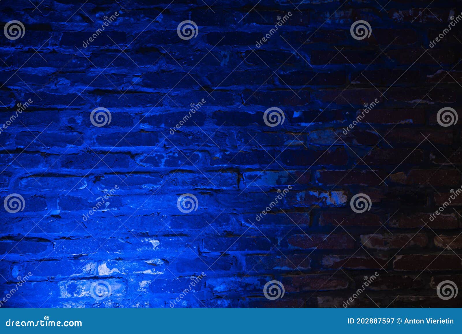 Empty Brick Wall with Bright Blue Neon Light Background Stock Image ...