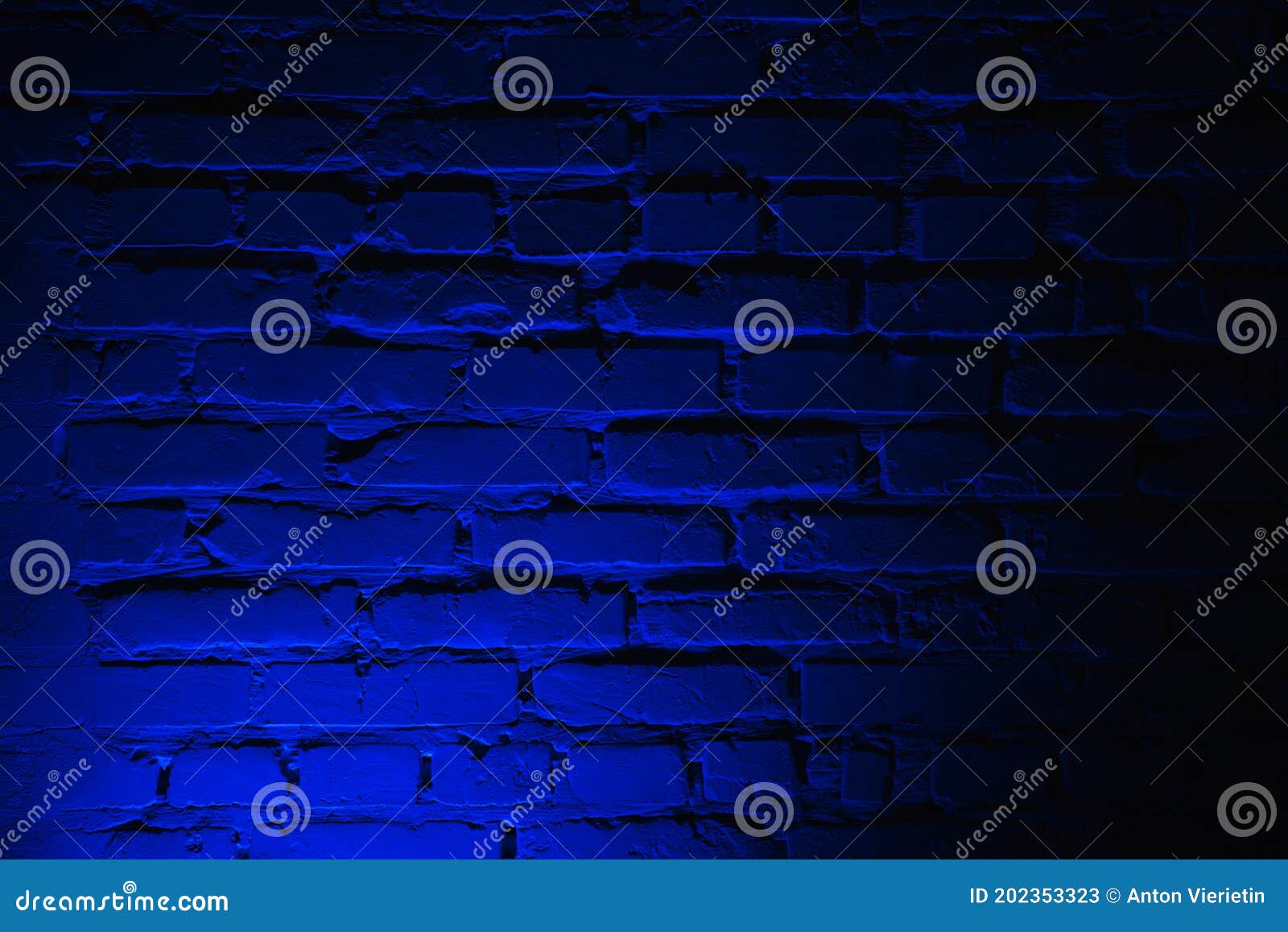 Empty Brick Wall with Dark Blue Neon Light Background Stock Image ...