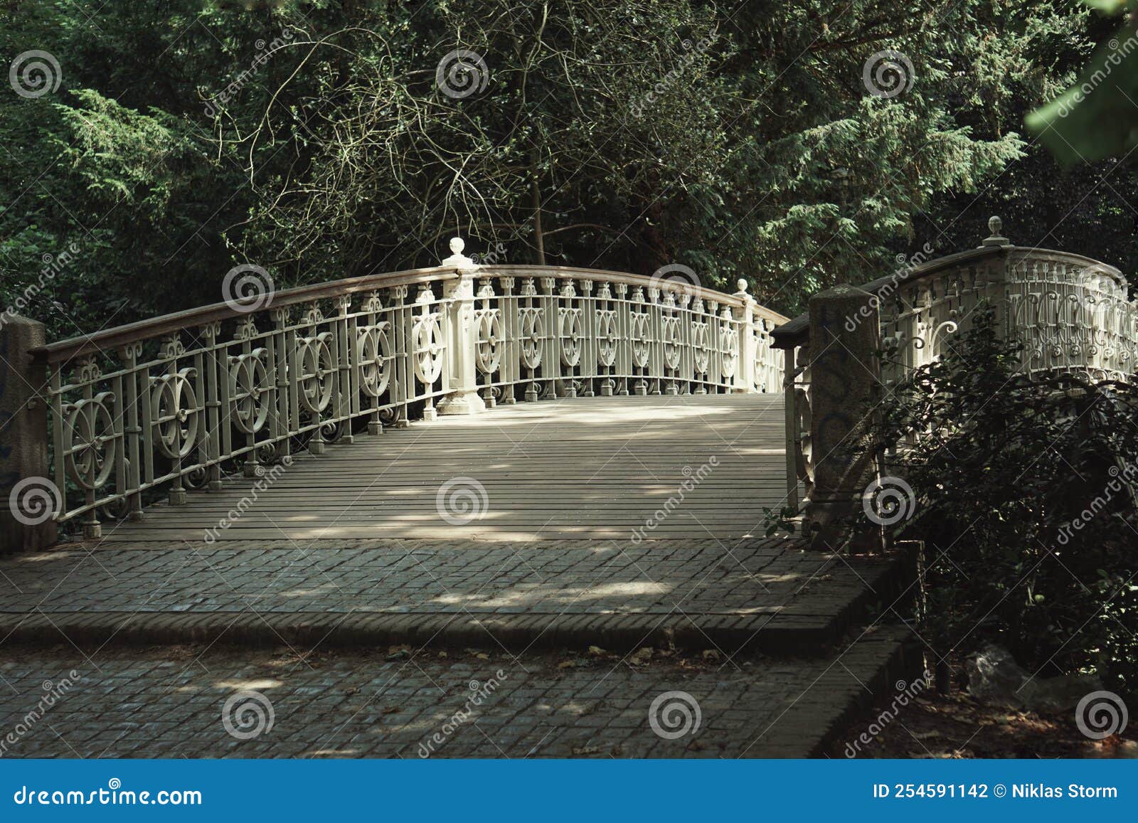 Empty Bridge by Trees in Park Stock Photo - Image of estate, waterway ...