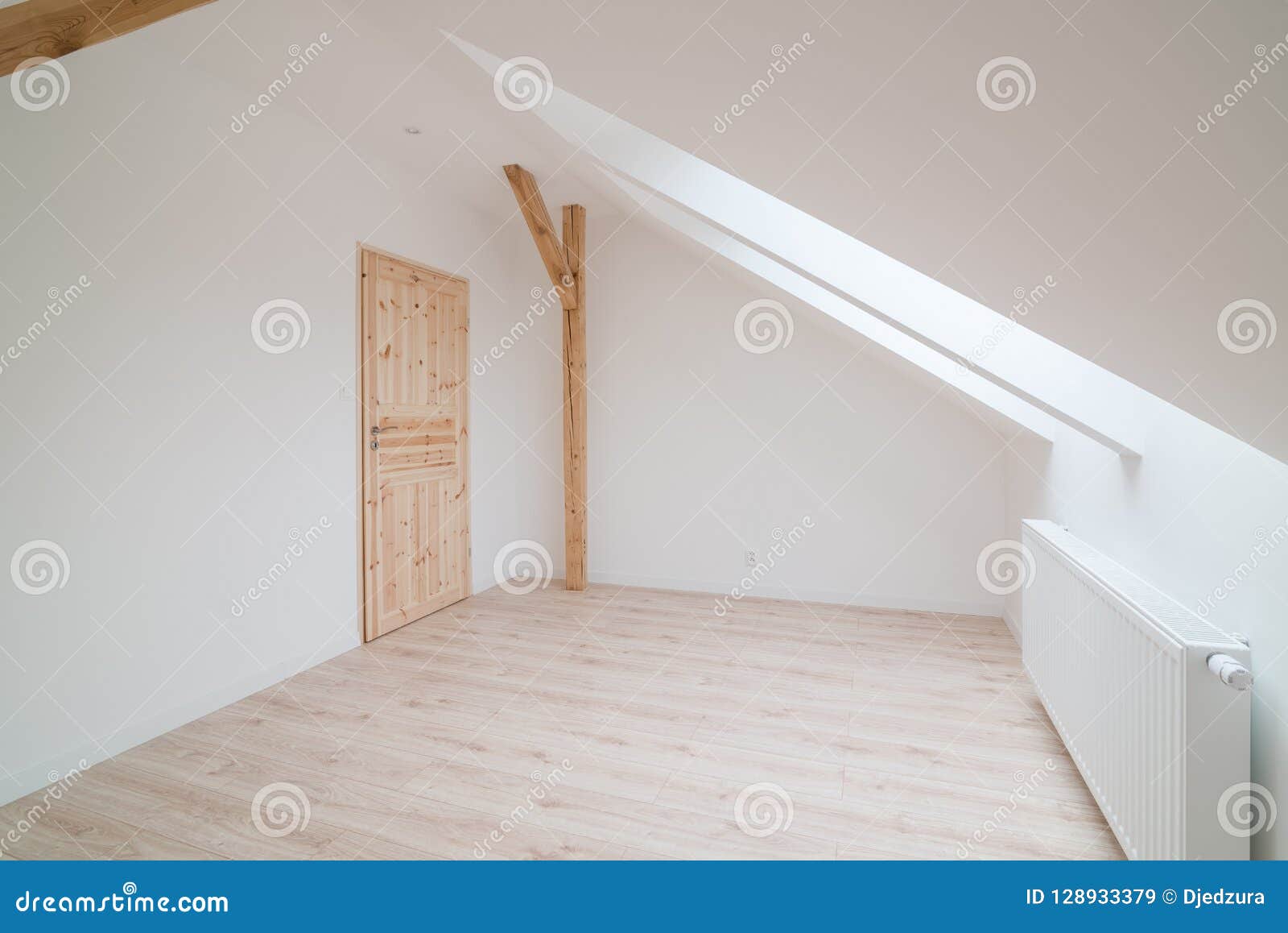 Empty bright attic room. stock image. Image of house - 128933379
