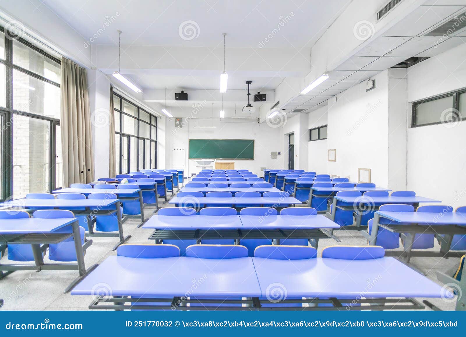 An Empty and Bright Classroom Stock Photo - Image of bright, cover ...