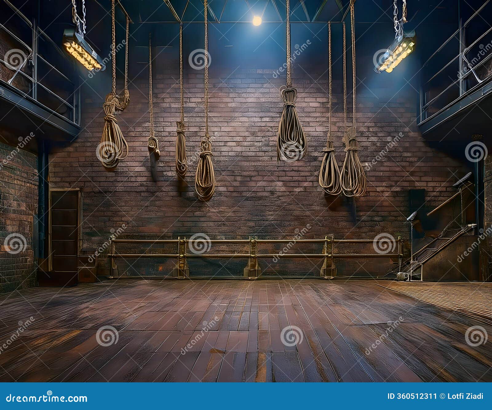 Empty Broadway Theatre Stage with Stage Equipment Stock Illustration - Illustration of lighting ...