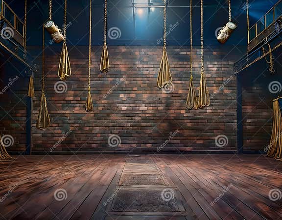 Empty Broadway Theatre Stage with Stage Equipment Stock Illustration - Illustration of velvet ...