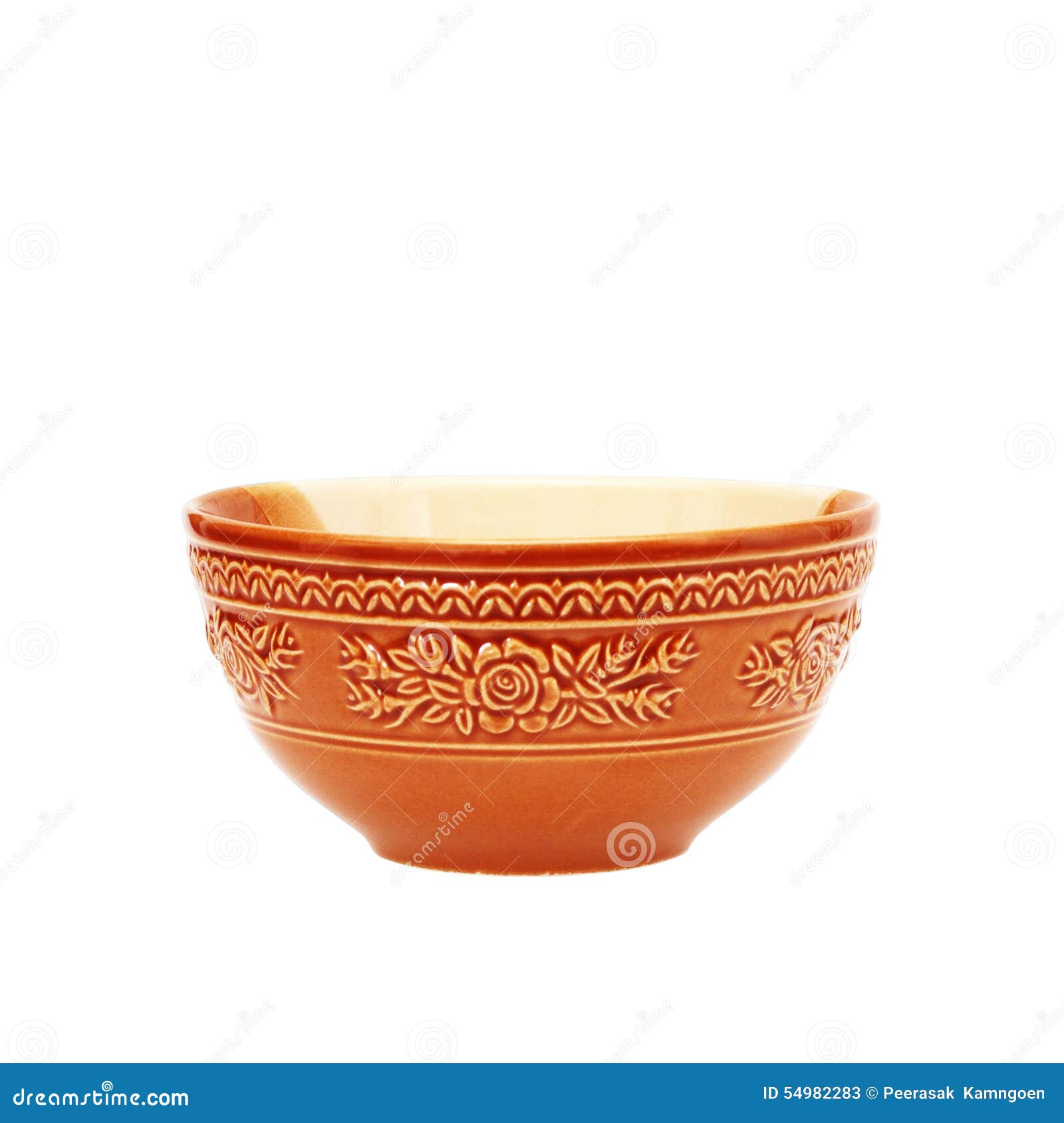 Empty Brown Clay Bowl Isolated on White Stock Image - Image of object ...
