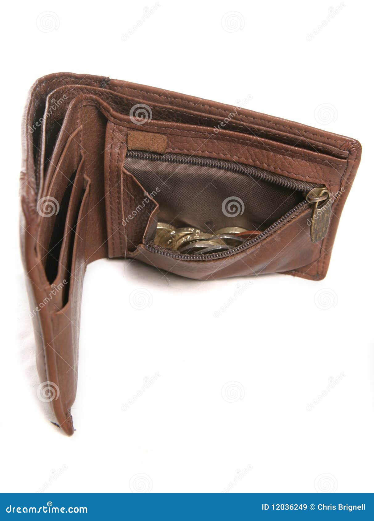 Empty Brown Leather Wallet with Coins Stock Image - Image of carry ...