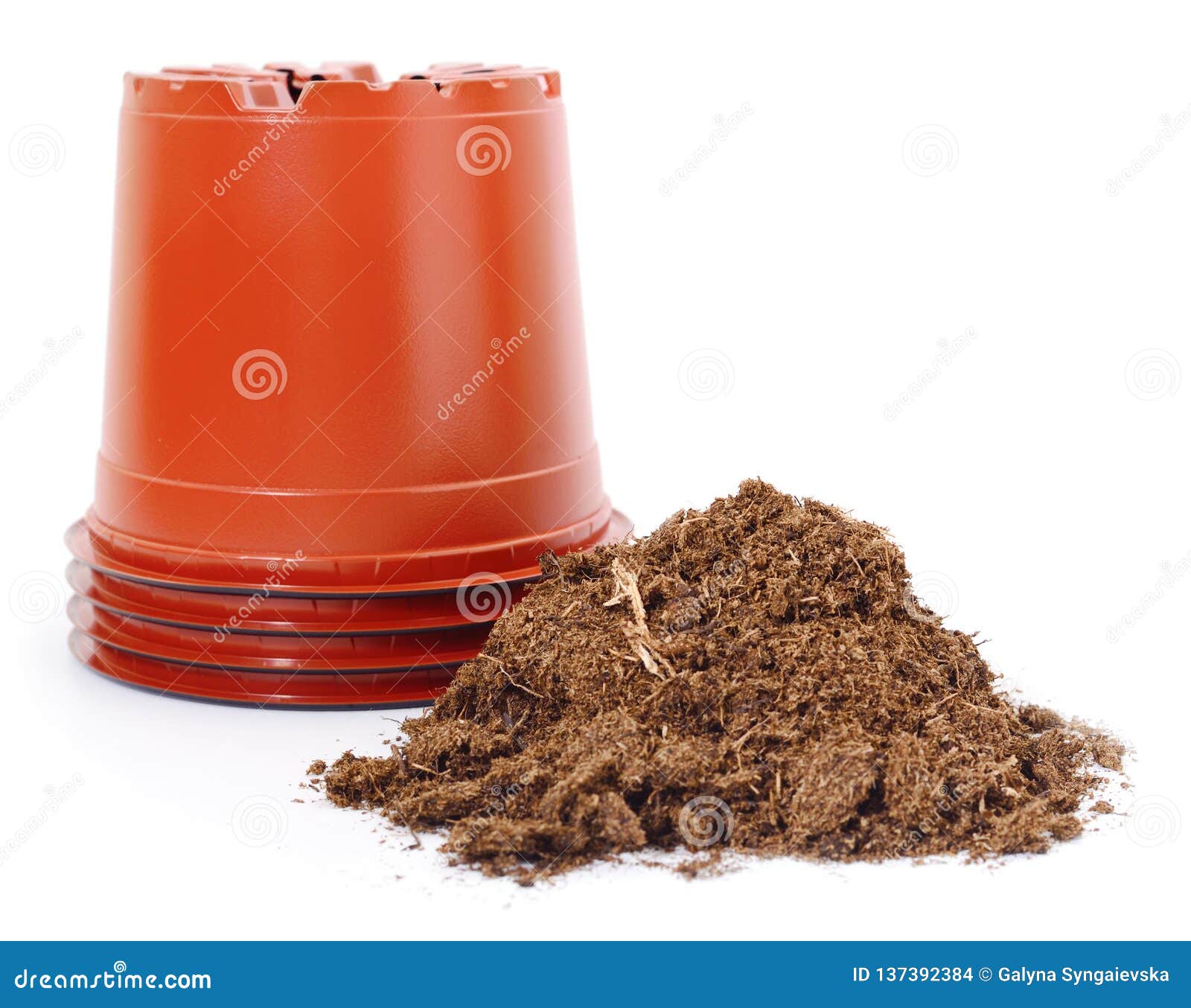 Empty Brown Plastic Plant Pots and Soil Stock Photo - Image of plastic ...