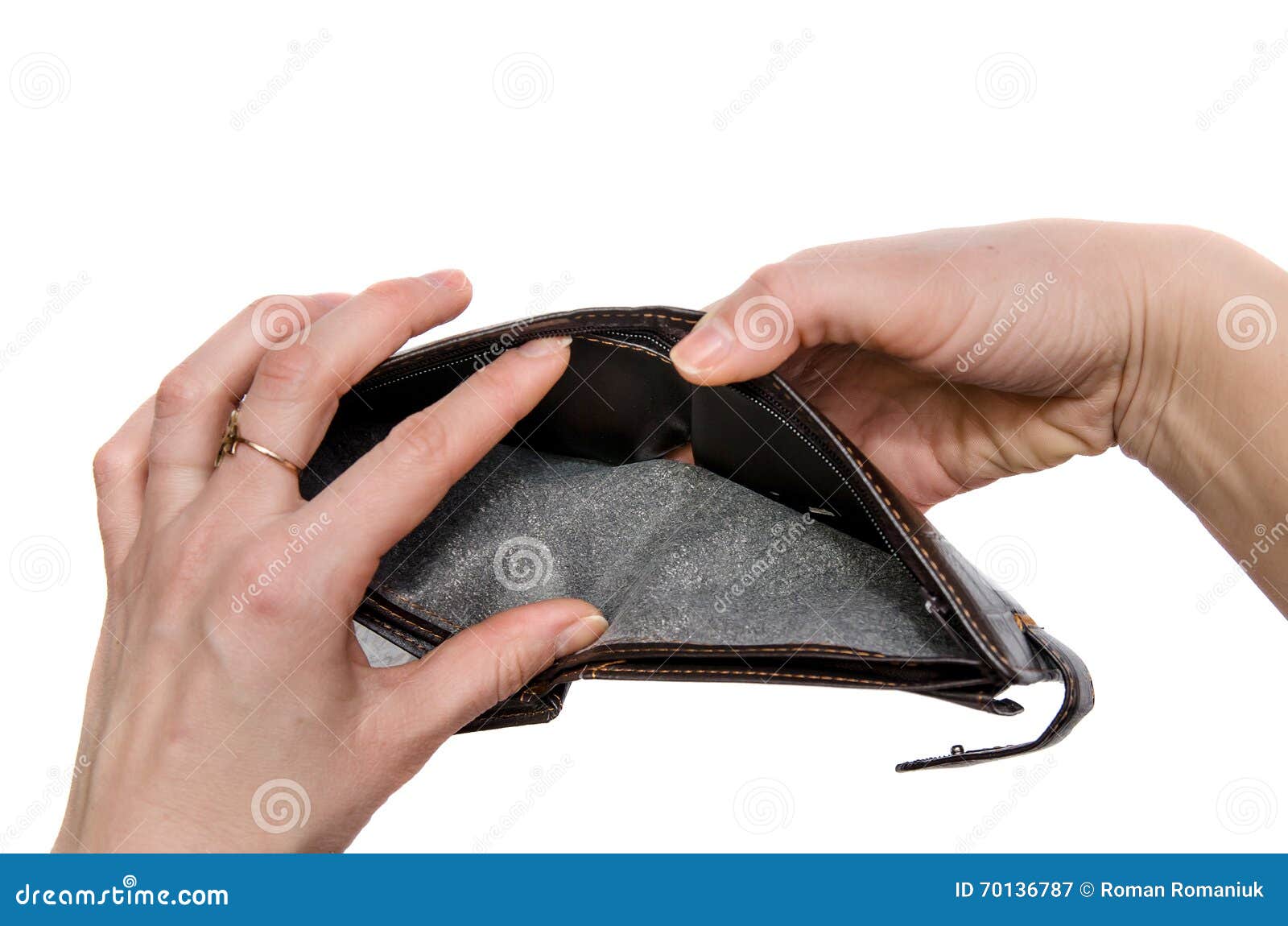 Empty Brown Purse in Woman Hands Stock Image - Image of problem ...