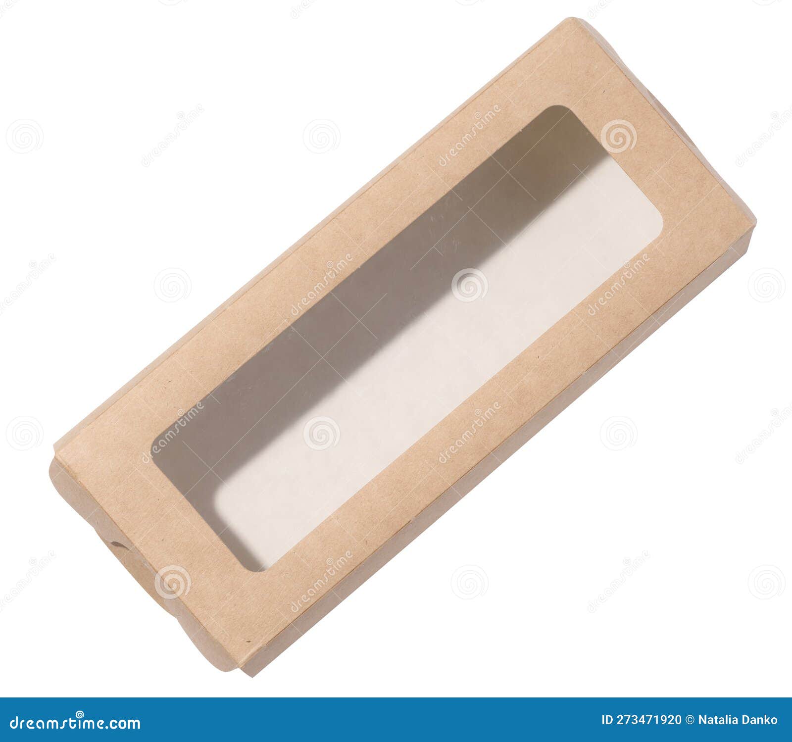 Empty Brown Rectangular Cardboard Box with a Transparent Lid on a White ...