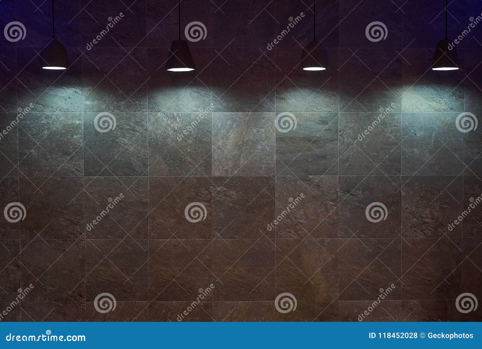 Empty Brown Tile Wall Background with Lamps Stock Photo - Image of ...