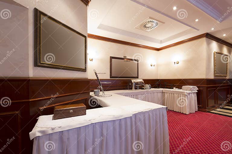 Empty Buffet Table in Hotel Restaurant Stock Image - Image of lamp ...