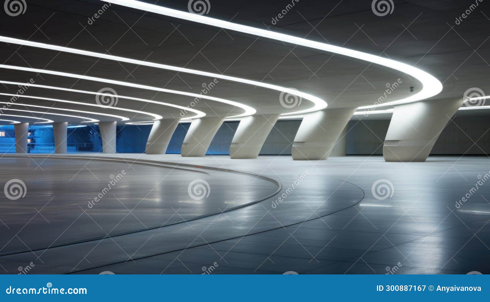 An Empty Building with a Curved Ceiling, Futuristic Parking Lot ...