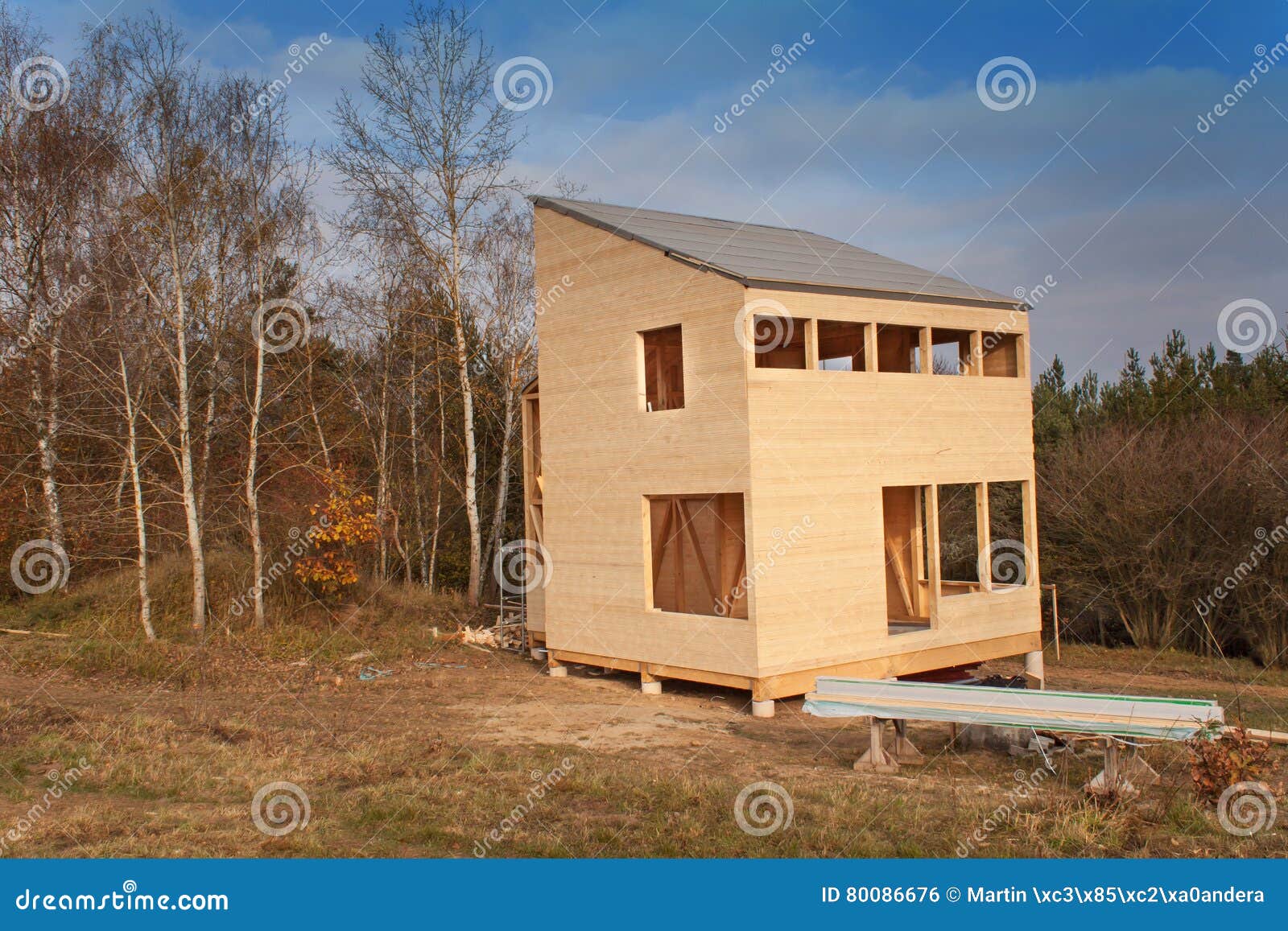 Empty Building Site Ecological House. External Work on the Building ...