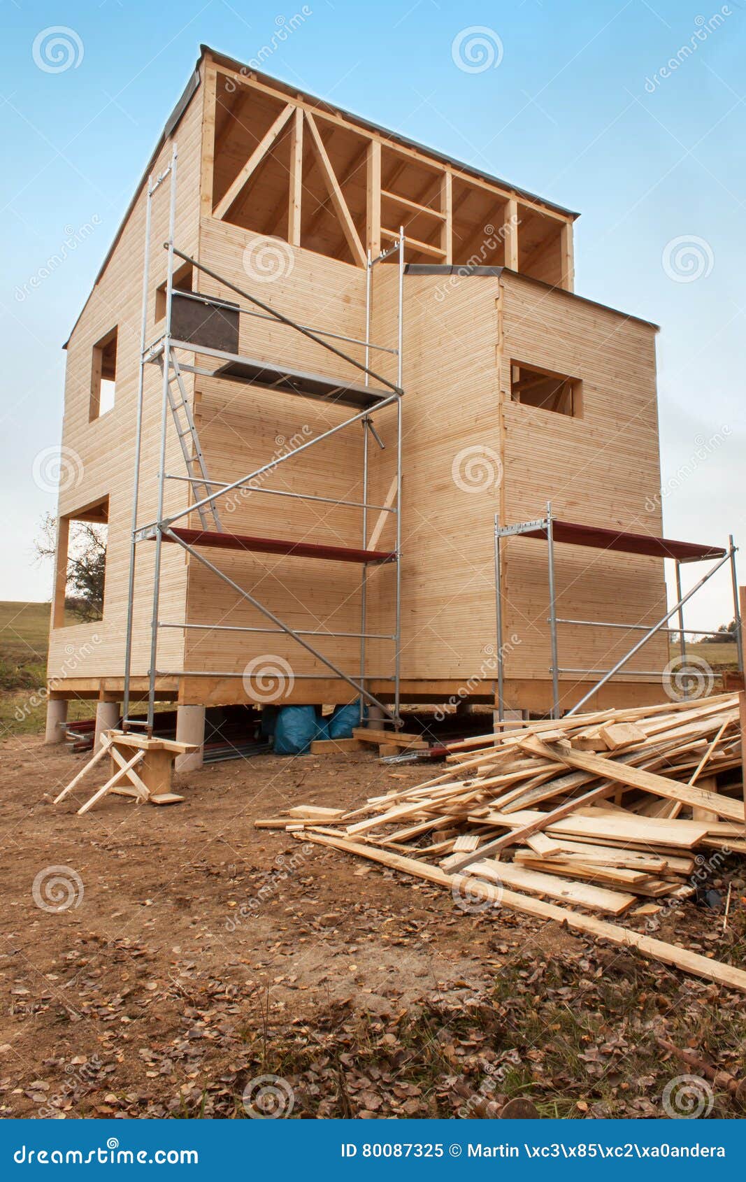 Empty Building Site Ecological House. External Work on the Building ...