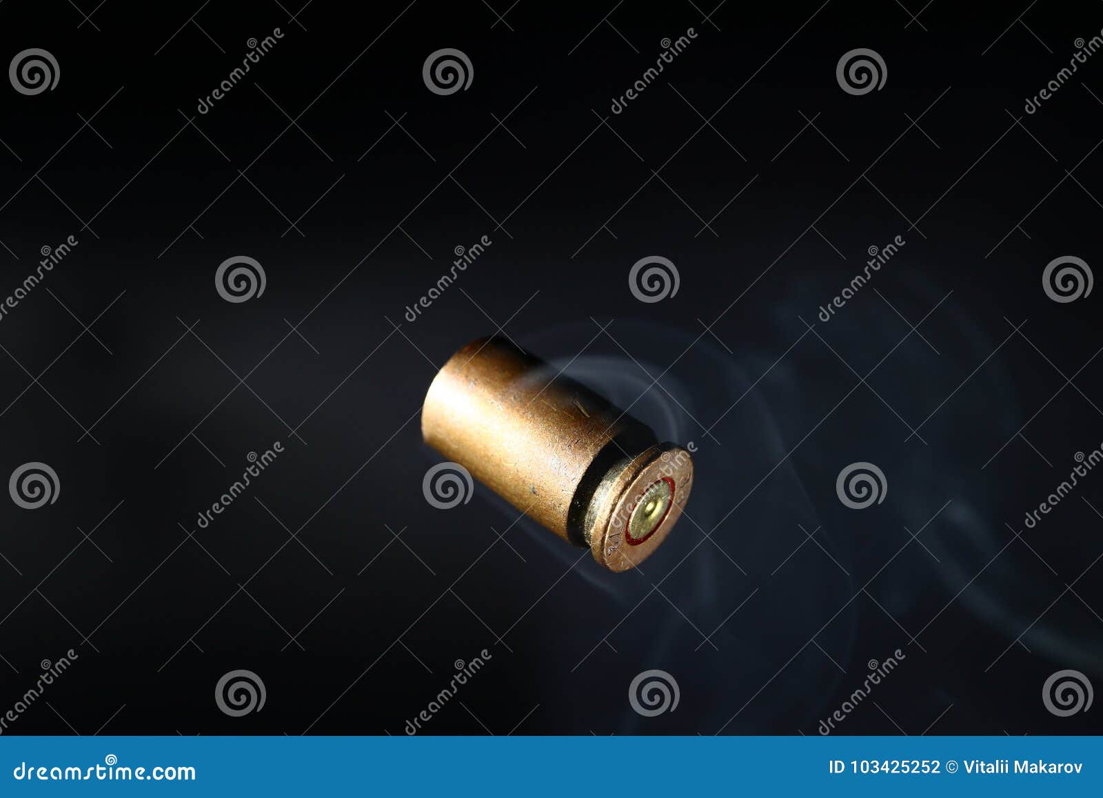 Empty Bullet Shell Casings, on a Black Background, Smoke Stock Photo ...